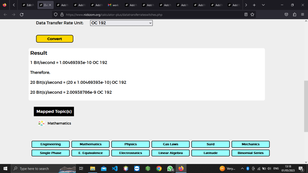 How to Convert Bits/second to OC 192 | Data Transfer Rate Units